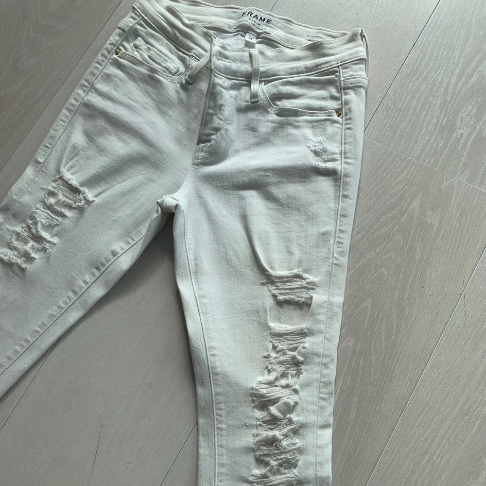 Frame Denim White Skinny Ripped Jean Size 25 - Gem